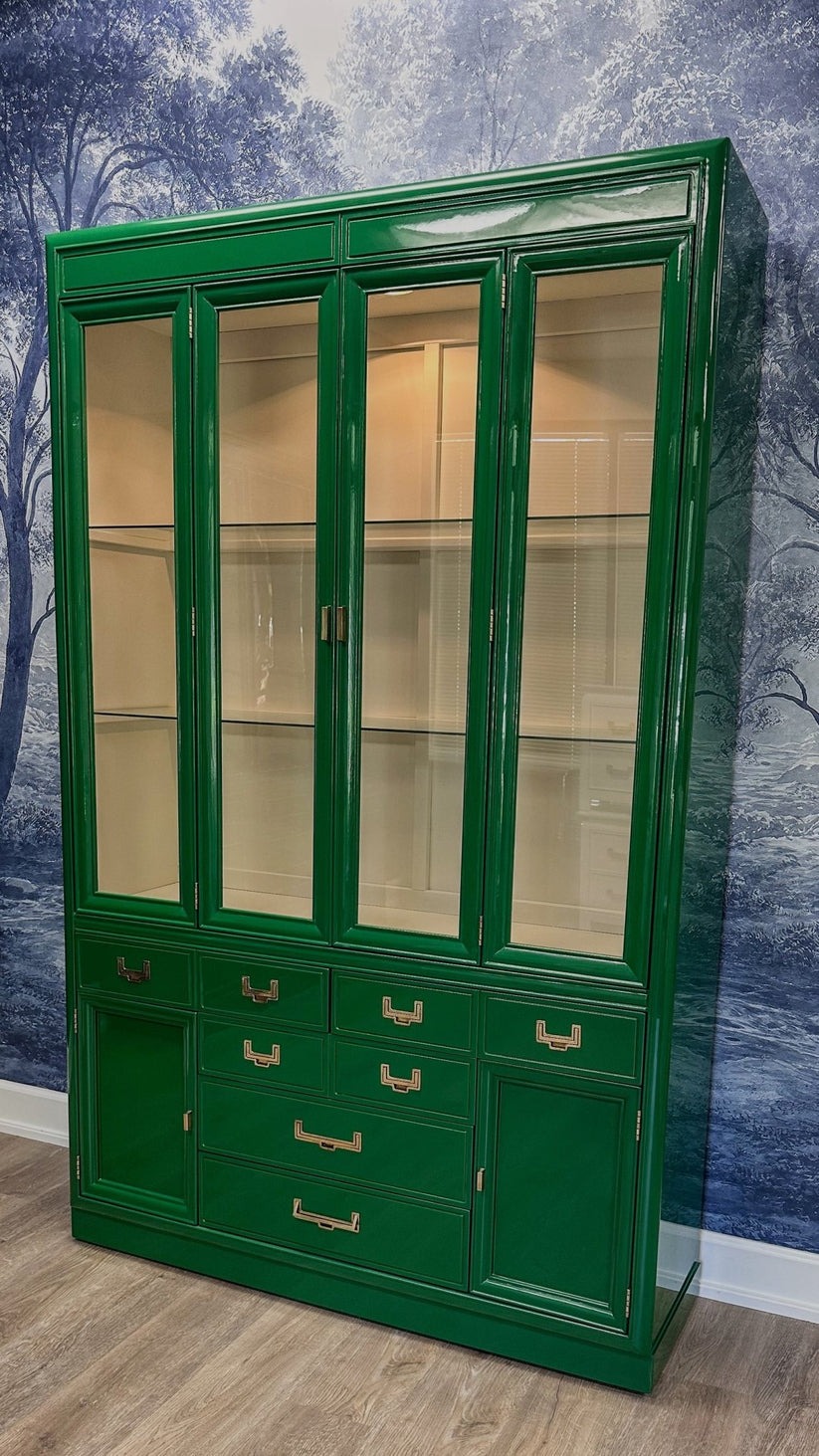 Delaney - Drexel campaign style china hutch, finished in our high gloss lacquer. – Casey Grace ...